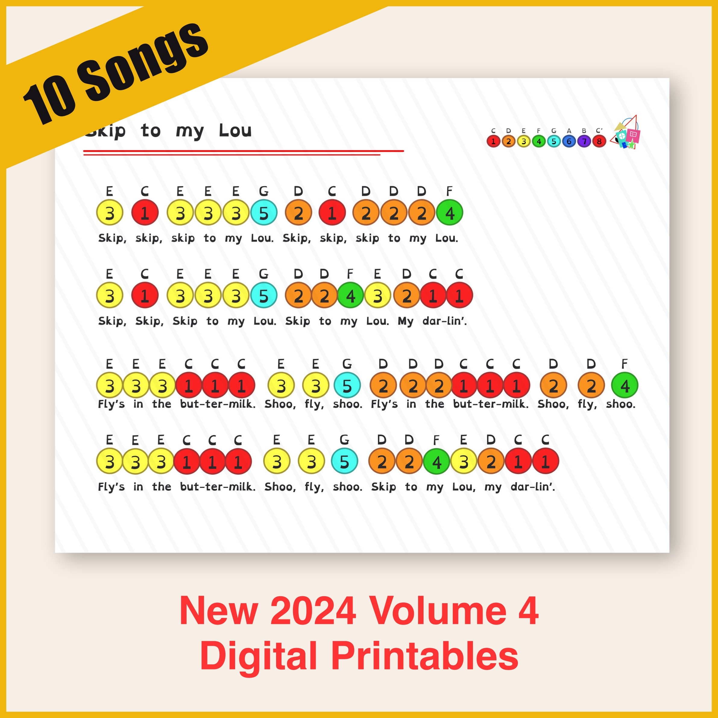 New 10 Songs Music Sheets Vol 4 | Color-coded, Numbered or Black and ...