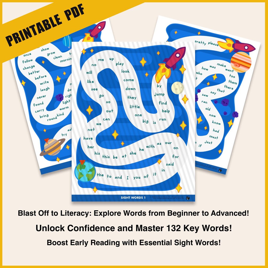 Sight Words Posters Printable | 132 Words | Space Themed | Pre-k ...