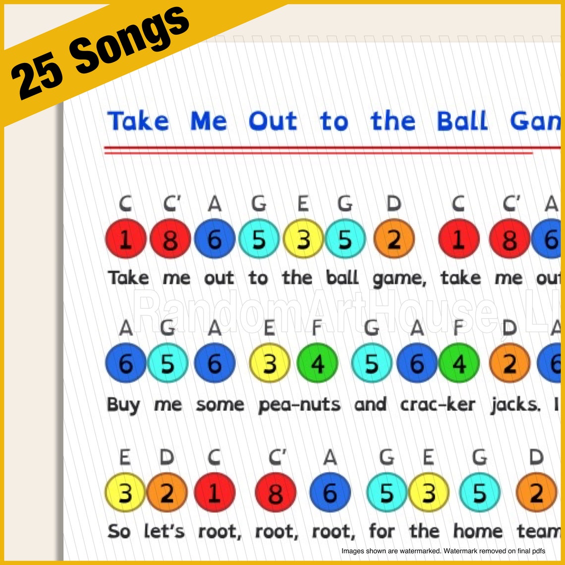 25 Music Sheets Vol 1-3 Bundle | Color-coded, Numbered or Black and ...