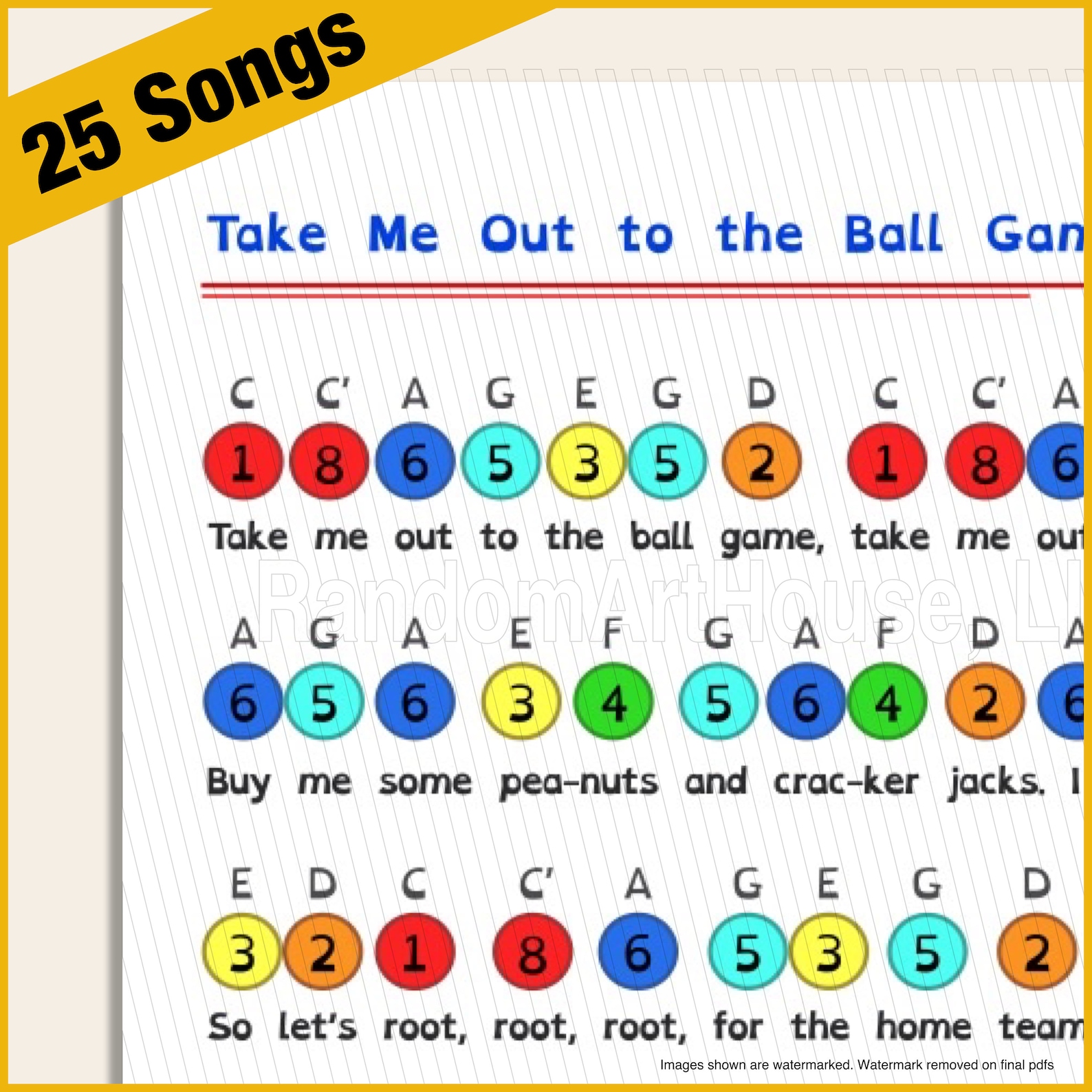 25 Music Sheets Vol 1-3 Bundle | Color-coded, Numbered or Black and ...