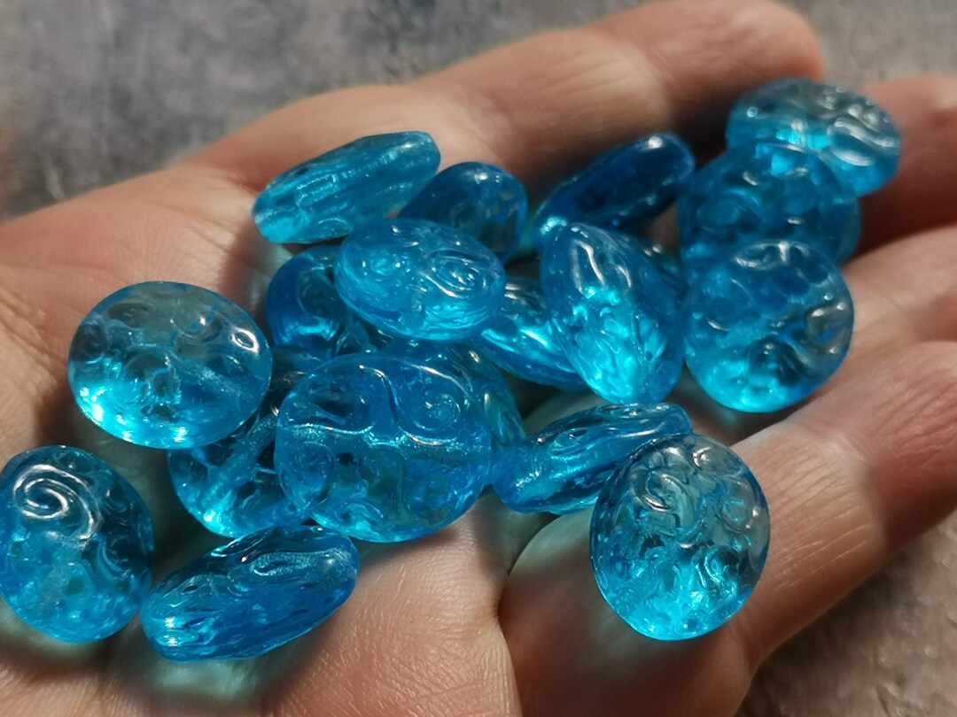 6 Czech Large Chunky Oval Blue Embossed Beads 17 X 14 Mm - Etsy