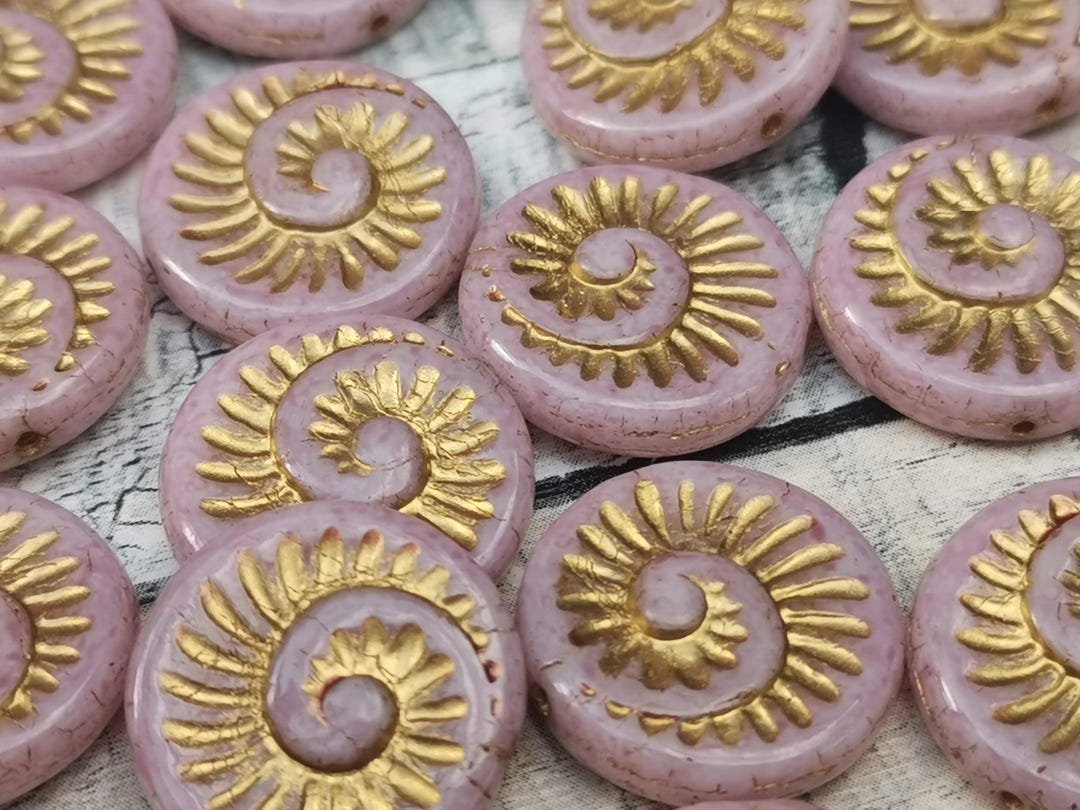 4 Czech Glass Ammonite Sea Shell Coin Beads - Pink / Gold - 18 Mm - Etsy