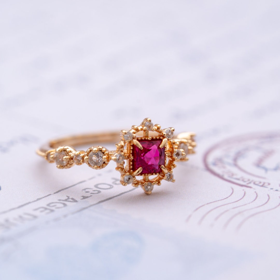 Red Corundum Ring-victorian Style Red Crystal Ring-delicate - Etsy