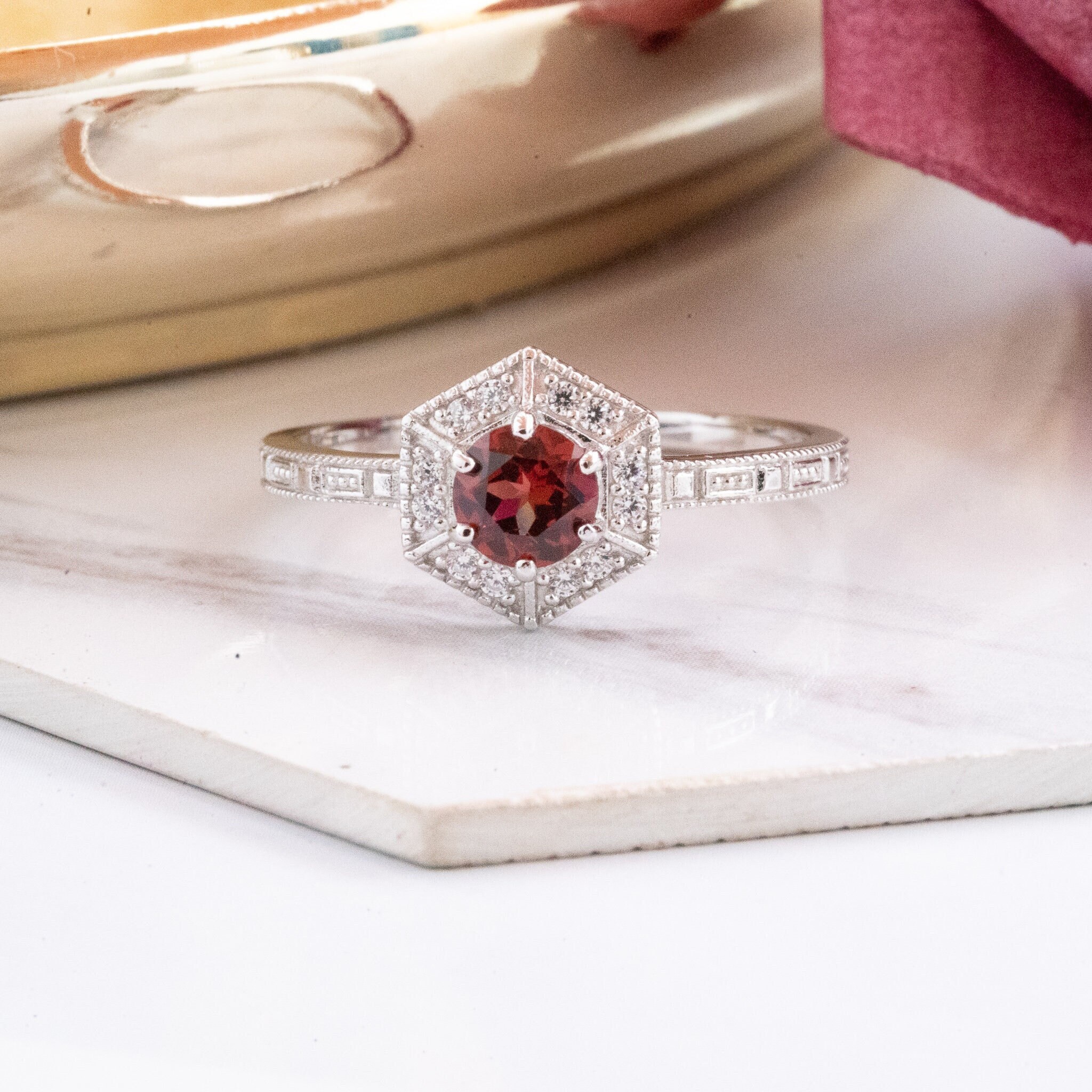 Hexagon Red Gemstone - Etsy Australia