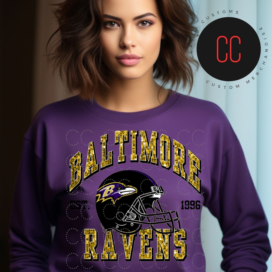 FAUX SEQUIN RAVENS Tshirt, Varsity Style Ravens Sweatshirt, Baltimore Apparel, Ravens Apparel ...