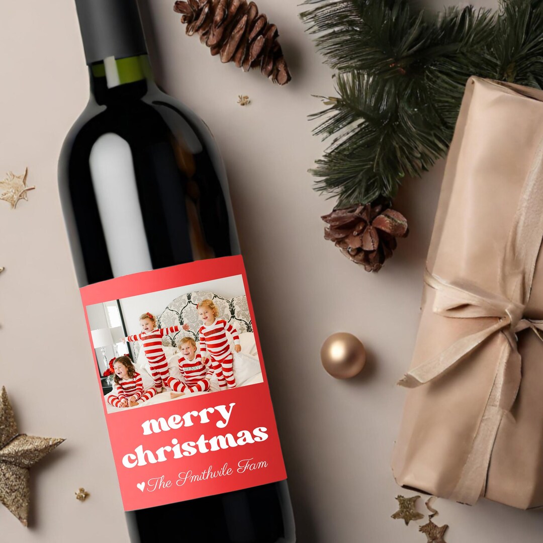 Family Holiday Christmas Wine Label * Custom Wine Labels * Merry ...