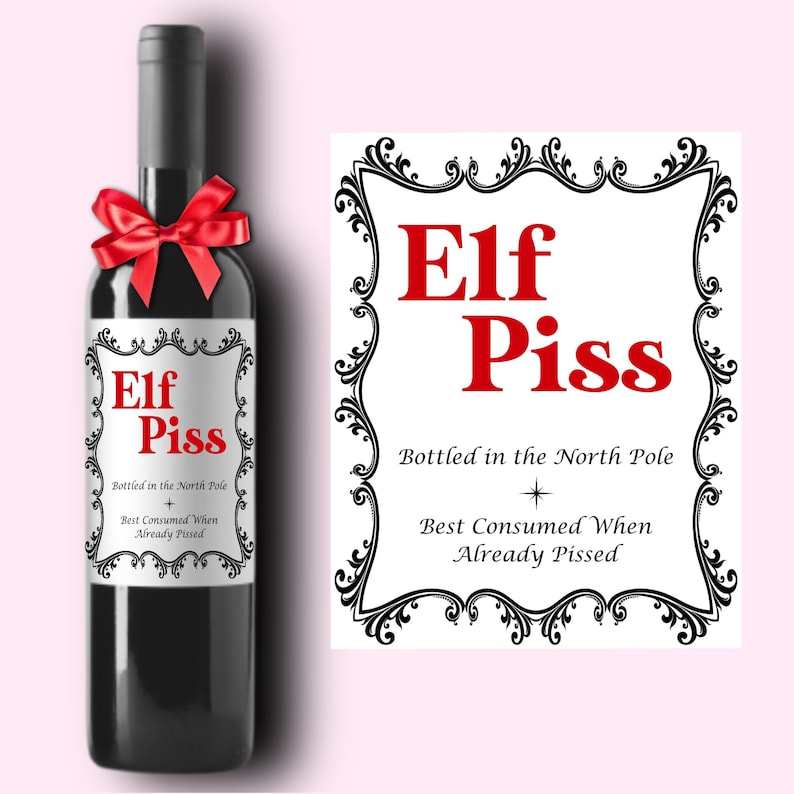 Funny Holiday Christmas Wine Label Custom Wine Labels Elf - Etsy
