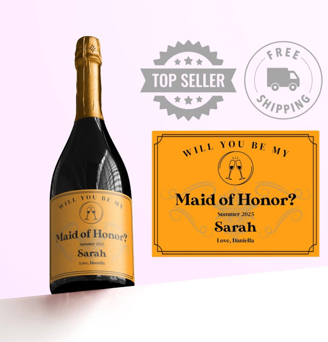 Maid of Honor Proposal Champagne Label Prosecco Bridesmaid - Etsy