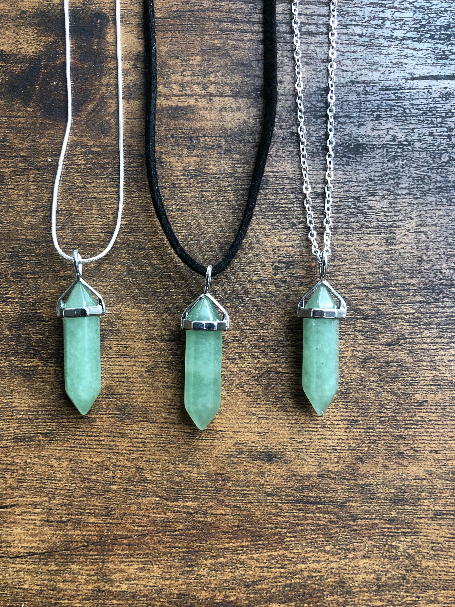 Green Aventurine luck Stone Crystal Necklace Silver / Black - Etsy UK