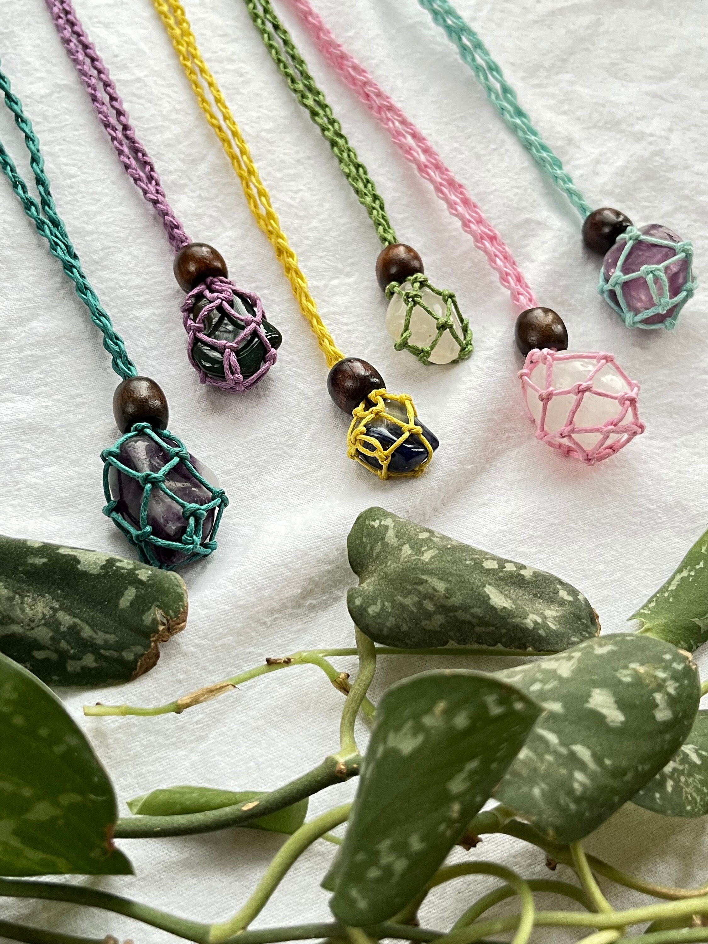 Free Crystal INCLUDED Bright Rainbow Coloured Eco Friendly Hemp Crystal Holder Macrame. Crystal Pouch Vegan Hippy. Changeable Crystals