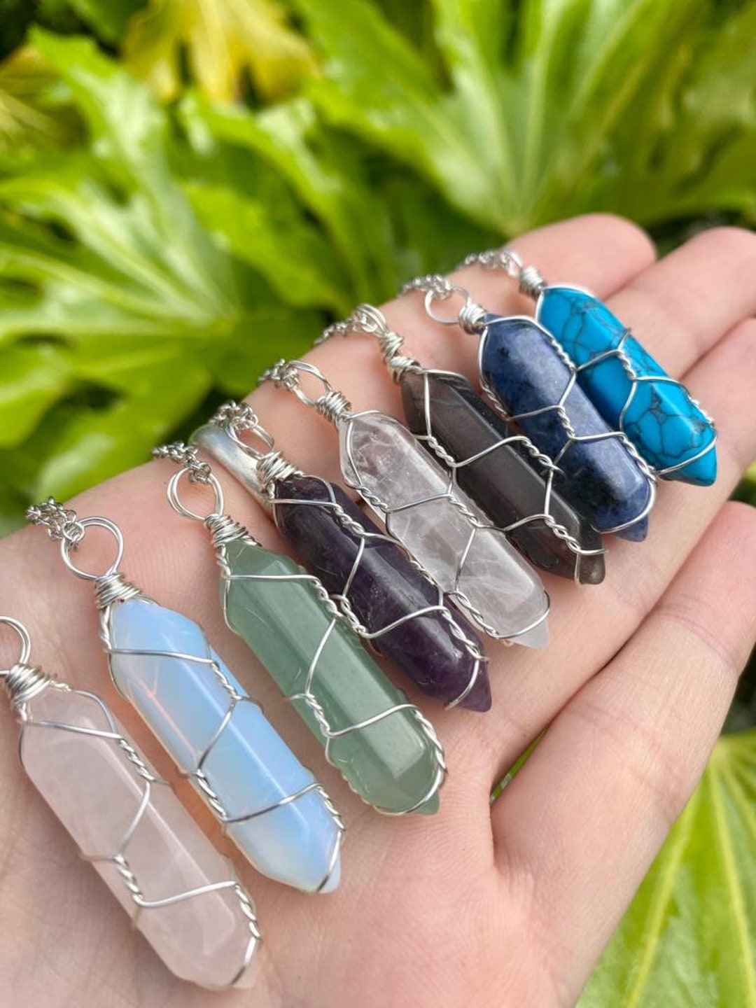 8 Styles Silver Wire Wrapped Crystal Point Necklaces. Handmade Crystal ...