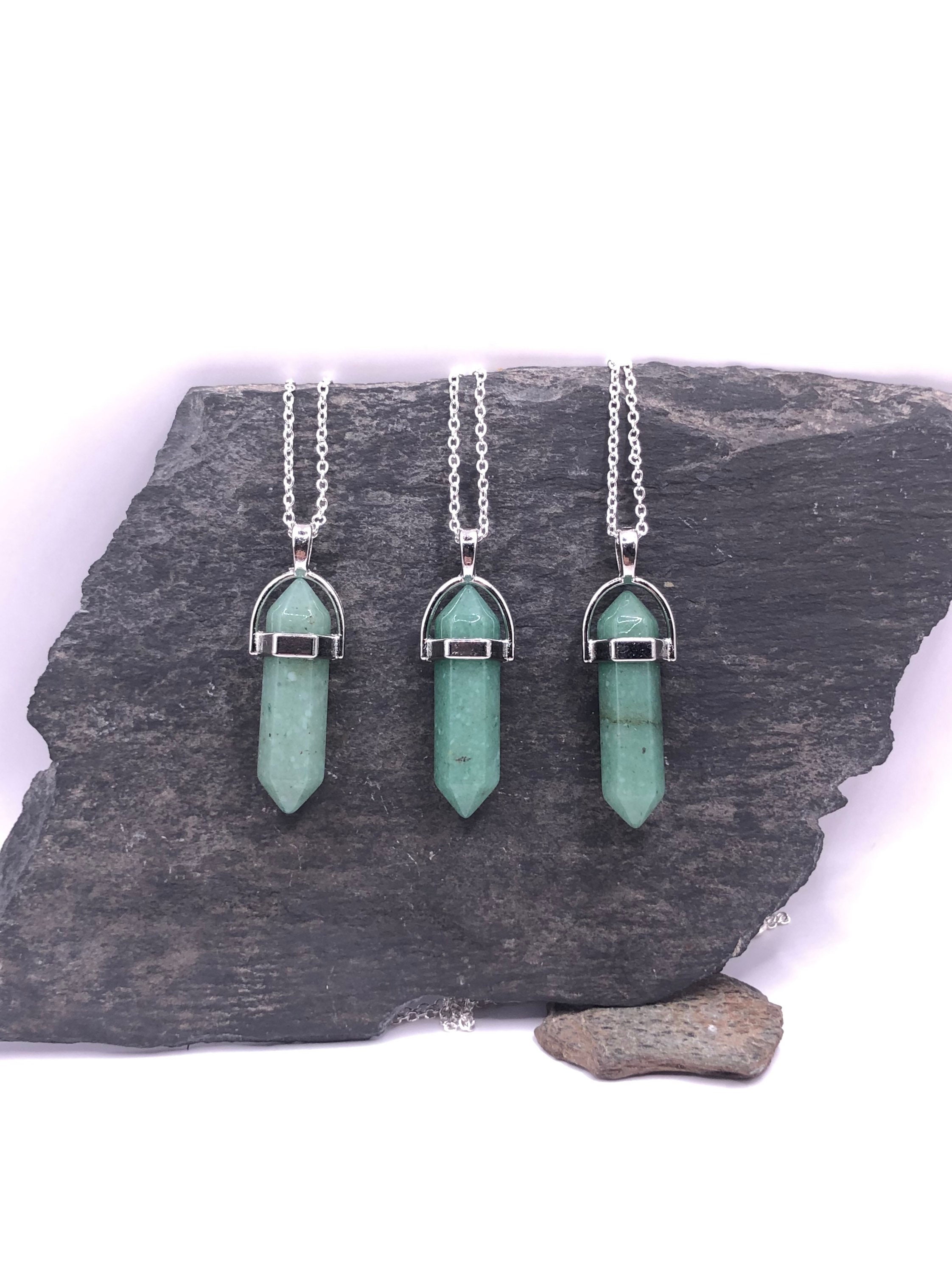 Green Aventurine luck Stone Crystal Necklace Silver / Black - Etsy UK