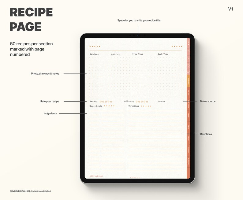 Digital Recipe Book Goodnotes Digital Recipe Journal - Etsy