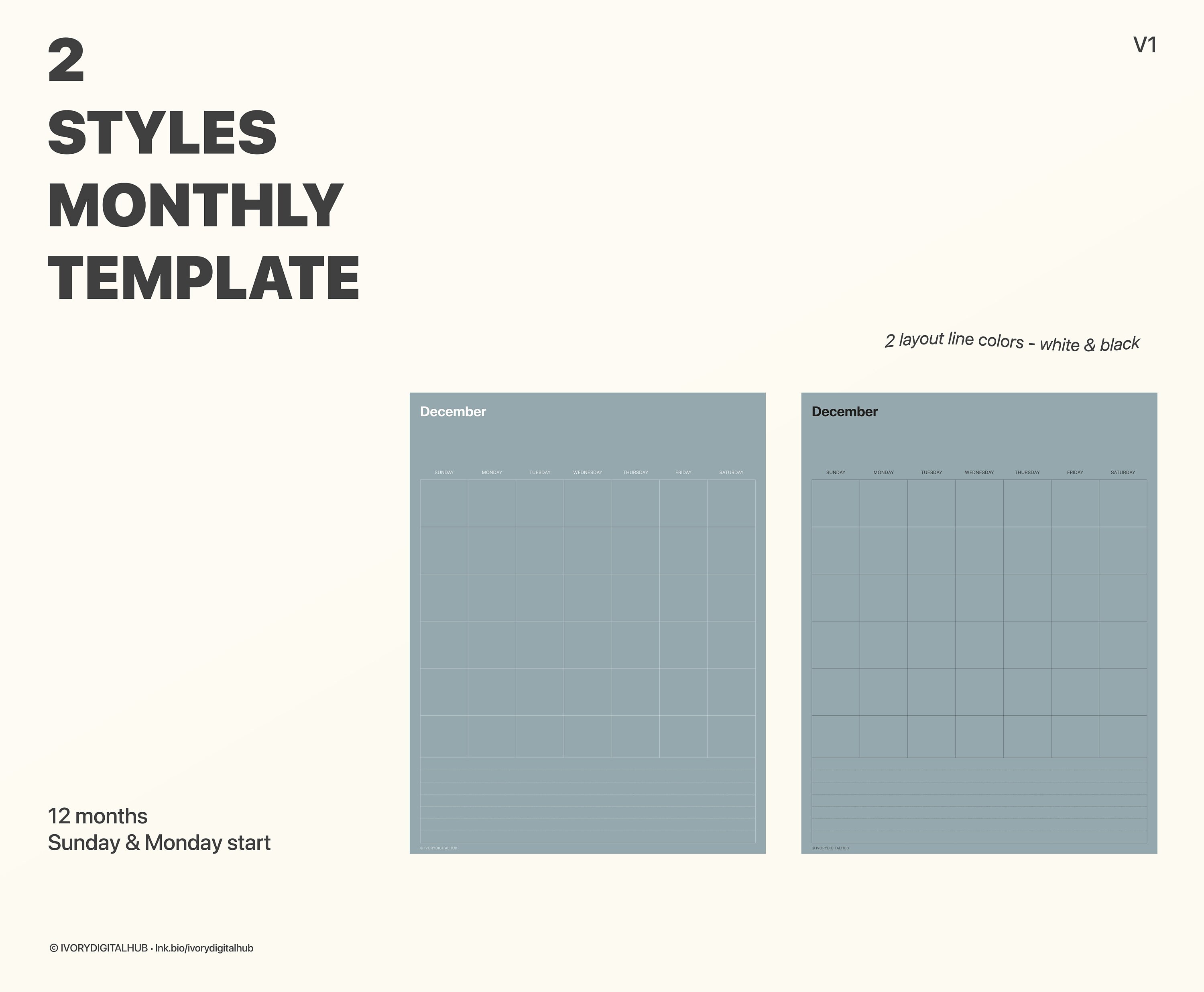 Monthly Digital Calendar Digital Monthly Planner Undated - Etsy