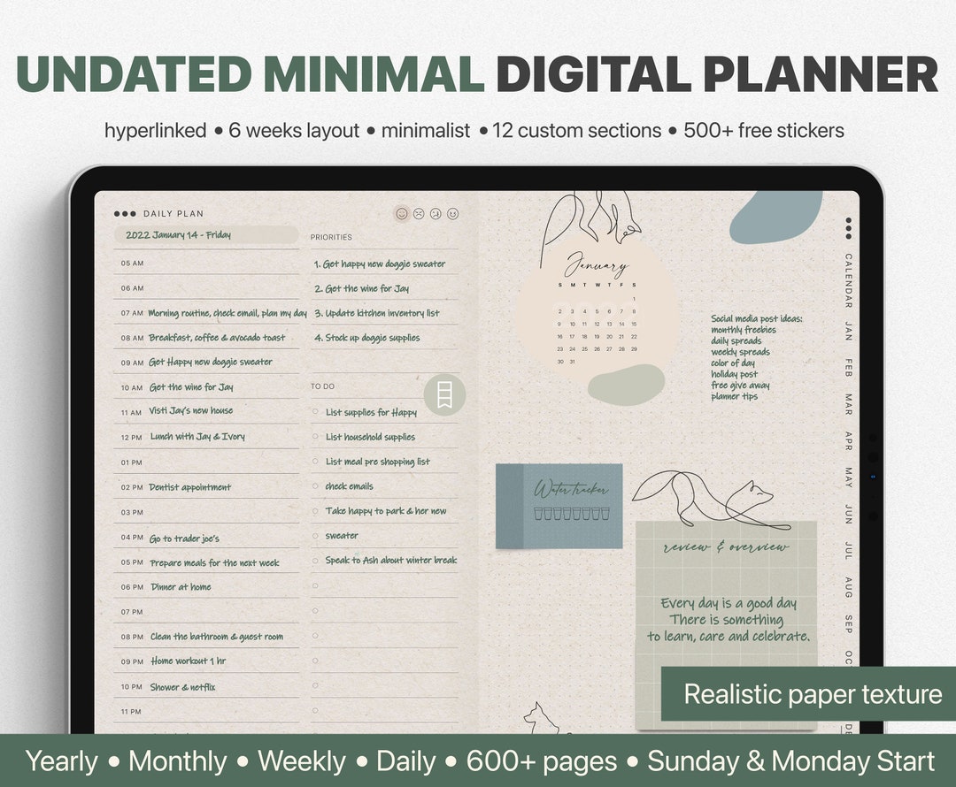 Undated Digital Planner, Digital Undated Planner for Goodnotes ...