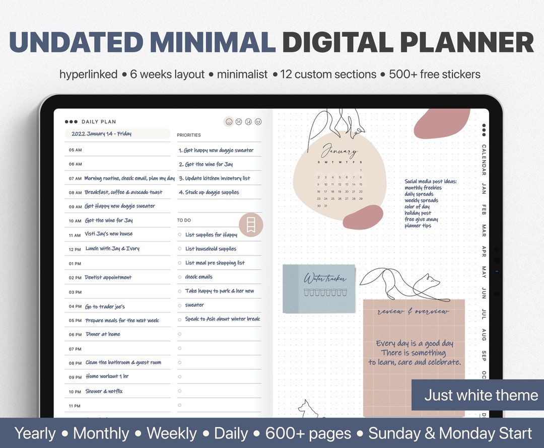 Undated Planner Digital, Simple Digital Planner Undated, Notability ...