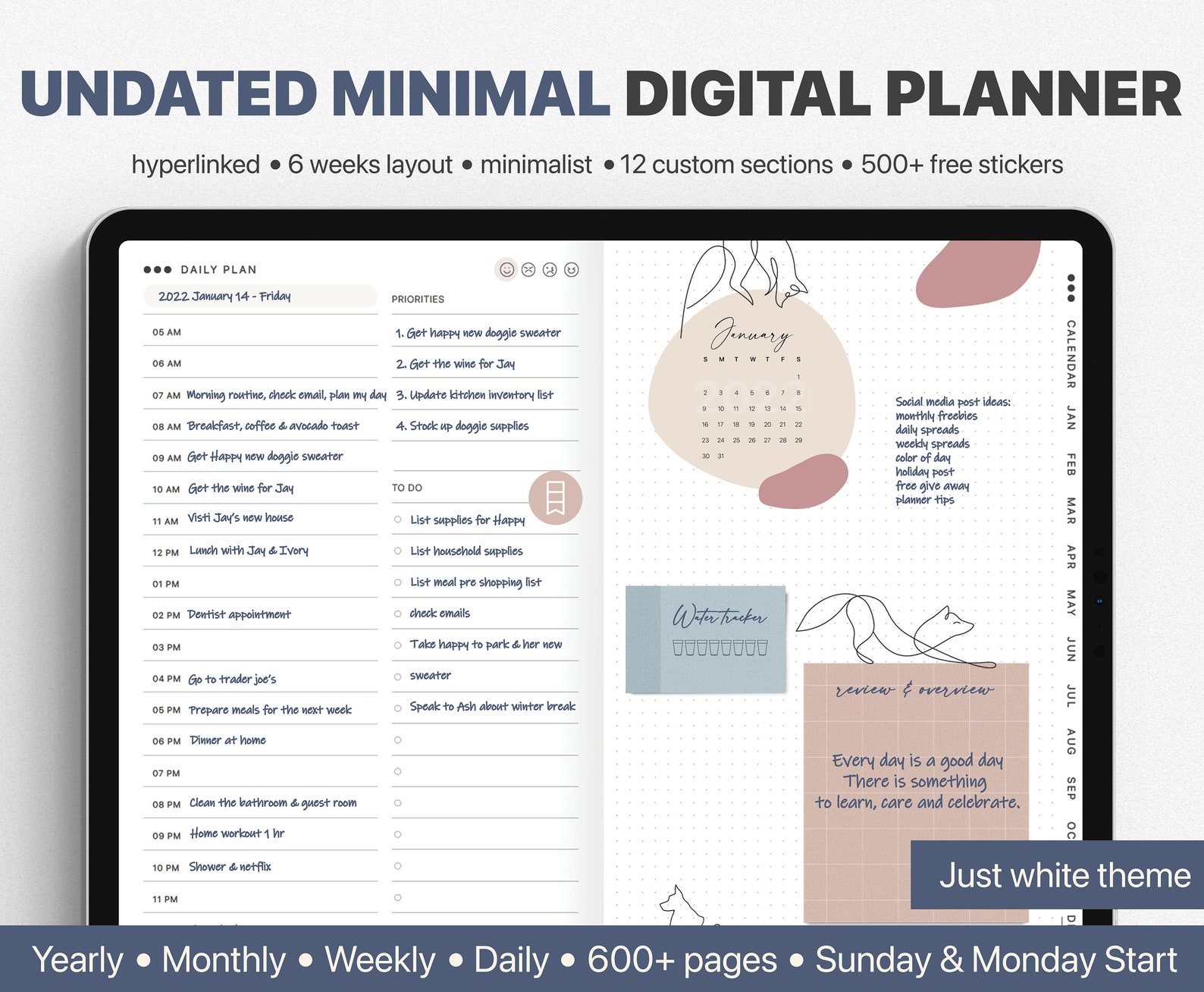 Undated Planner Digital Simple Digital Planner Undated - Etsy