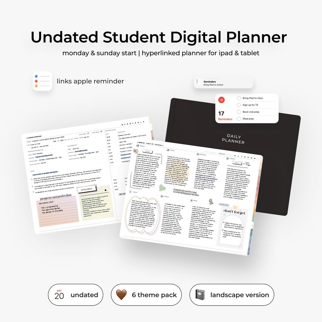 Undated Student Planner, Digital Planner, Student Planner, Goodnotes ...
