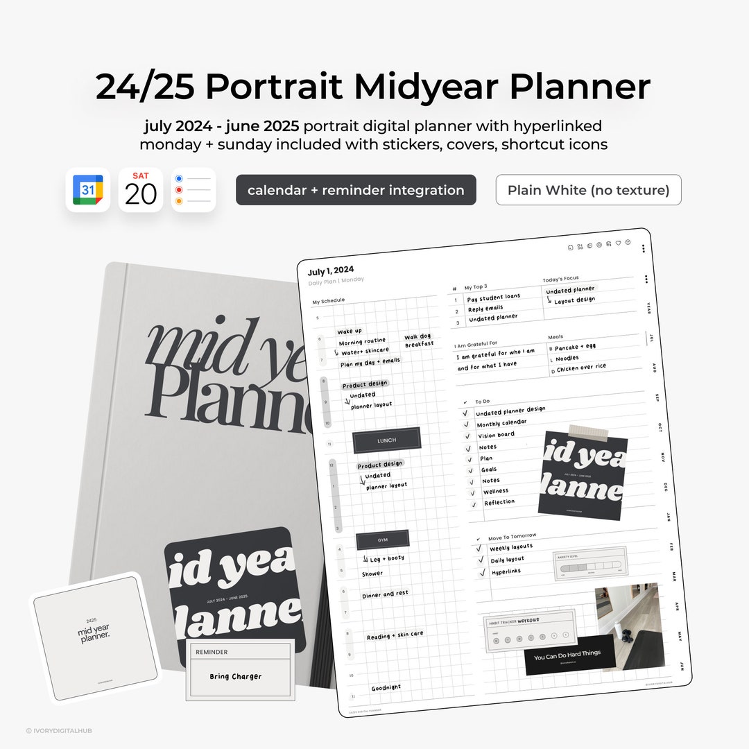 2024-2025 Midyear Digital Planner, Minimalist Planner, Goodnotes ...