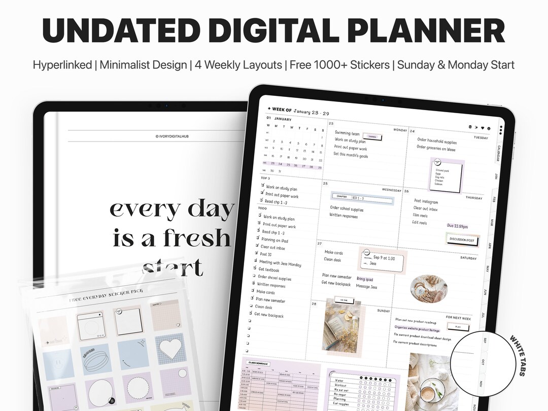 Digital Planner Goodnotes Undated, iPad Planner for Minimalist ...