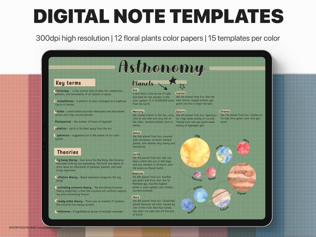 Student Note Template, iPad Notes Template, Noteshelf Template, College ...