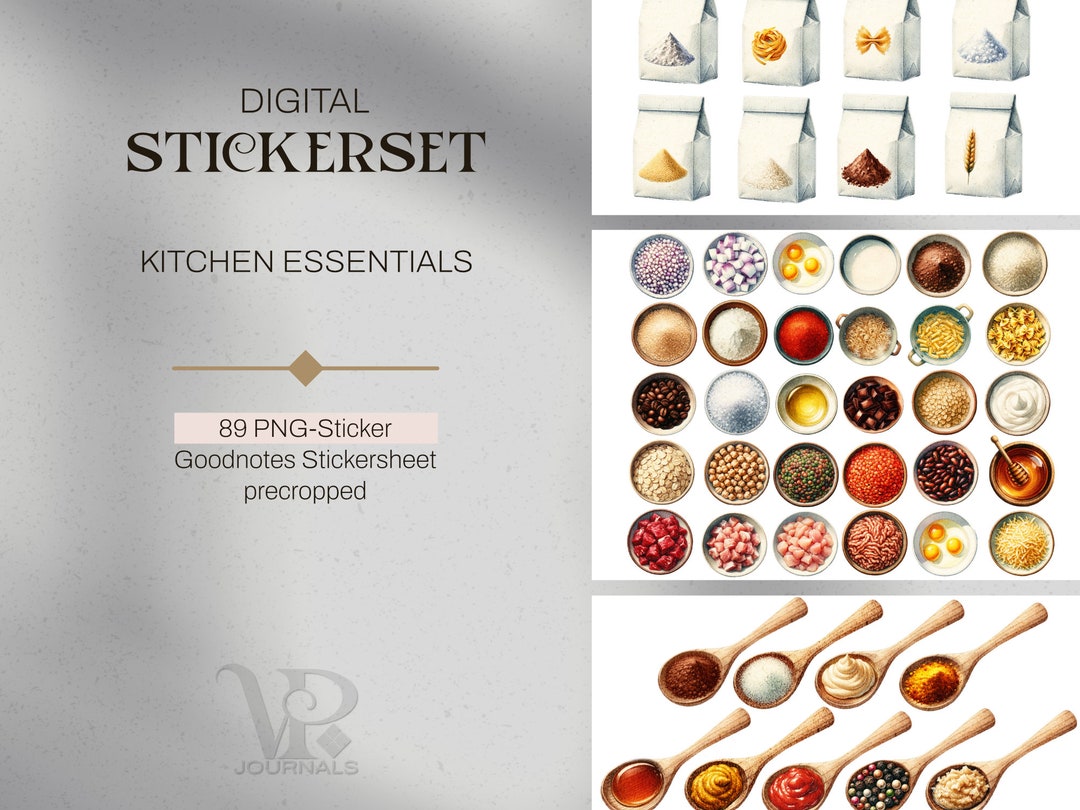Clipart - Digital Sticker Kitchen Essentials - 89 Pngs and Goodnotes ...