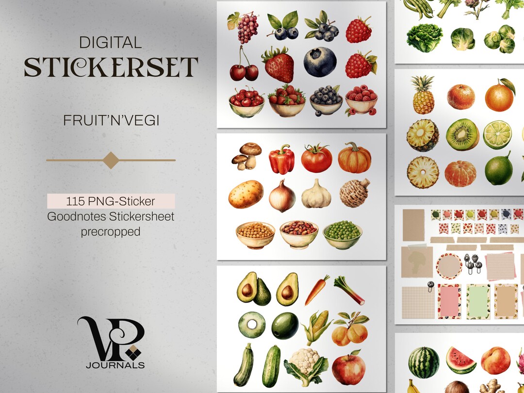 Clipart - Digital Stickers Fruit and Vegetables - 115 PNG Graphics and ...