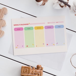 Kids Weekly Calendar / Cute Colorful Printable Children's Weekly ...