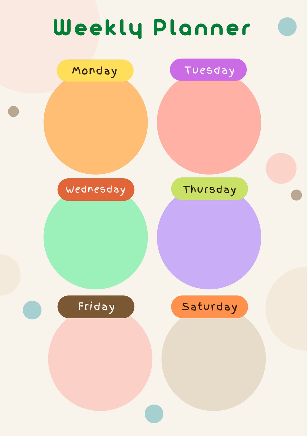 Kids Weekly Calendar / Cute Colorful Printable Children's Weekly ...