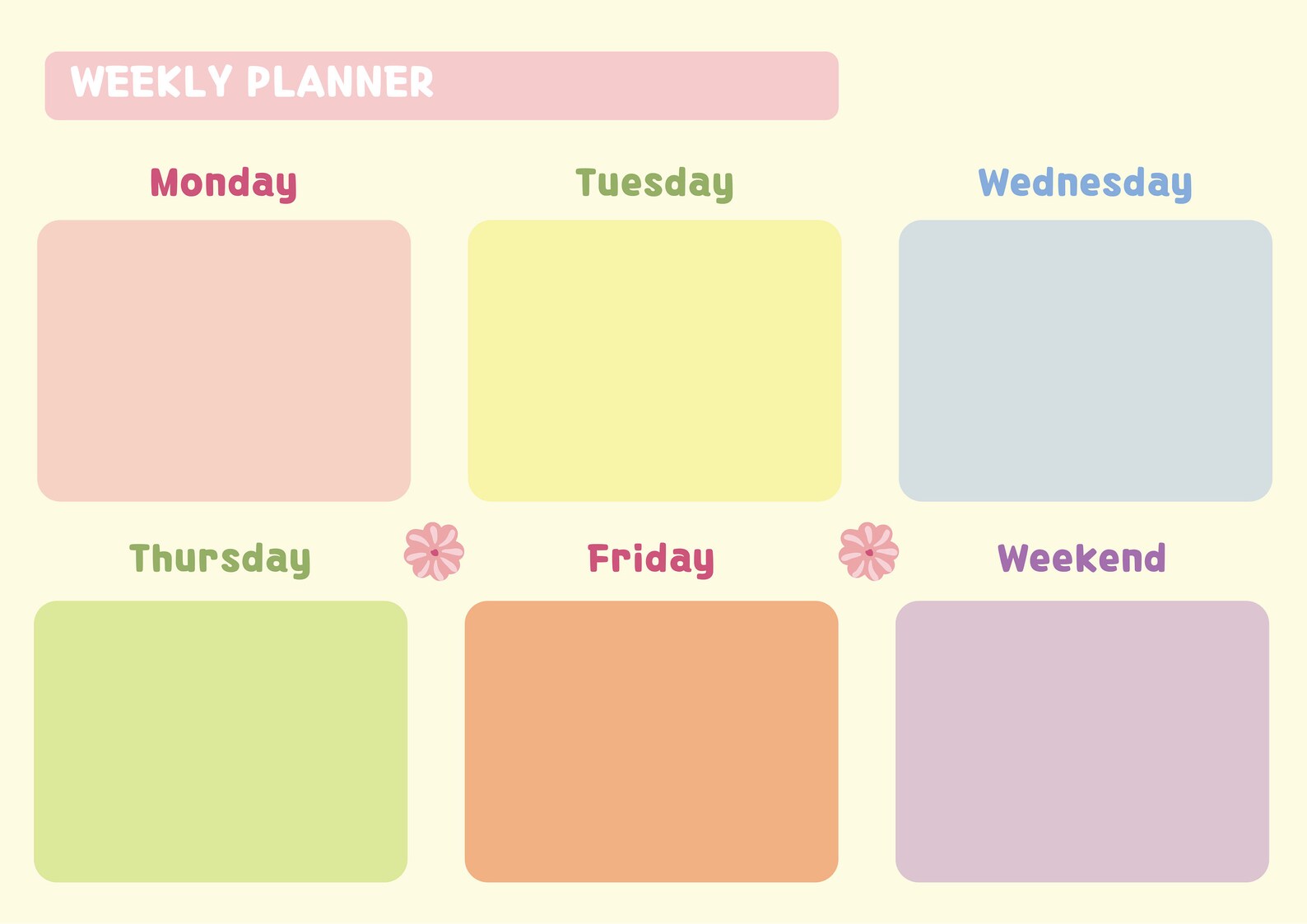 Kids Weekly Calendar / Cute Colorful Printable Children's Weekly ...