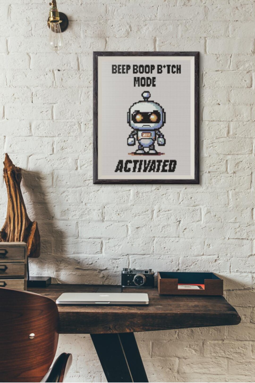 Angry Little Robot Cross Stitch Pattern, Warning People to Beep Boop ...