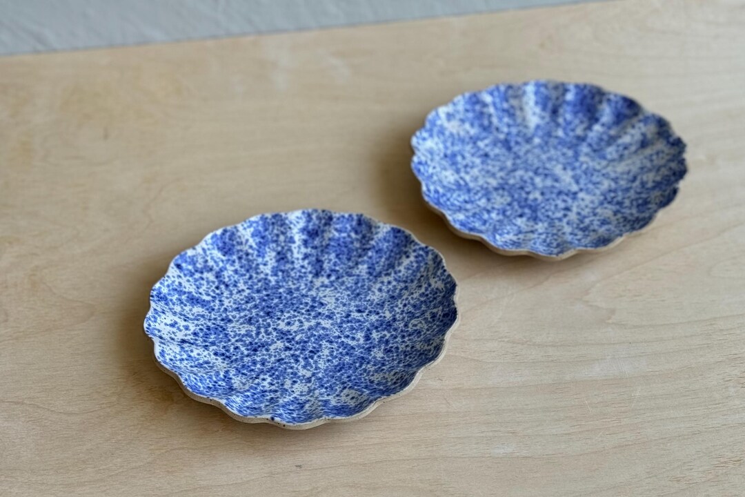 Scalloped Blue Splatterware Speckled Dessert Plate 1 - Etsy