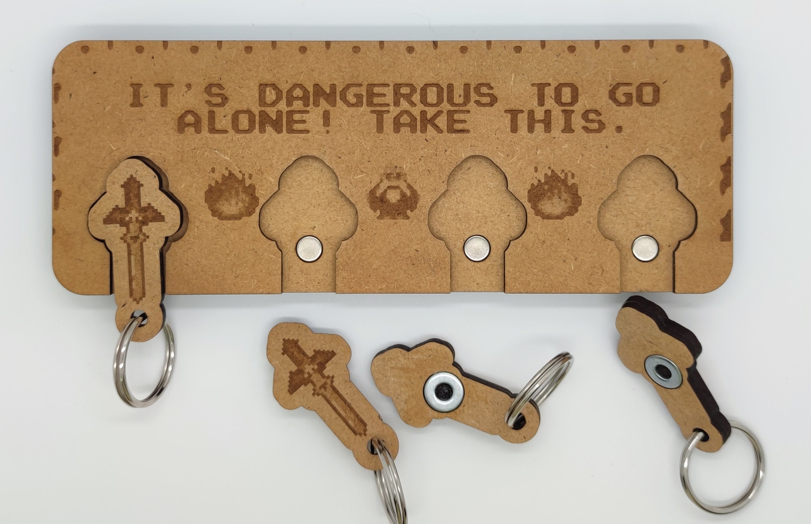 Four Key Rings and Wall Support - Zelda "it's Dangerous to Go Alone ...