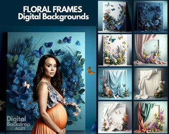Maternity Digital Backgrounds, Pregnancy Digital Backdrops, Floral Ring ...