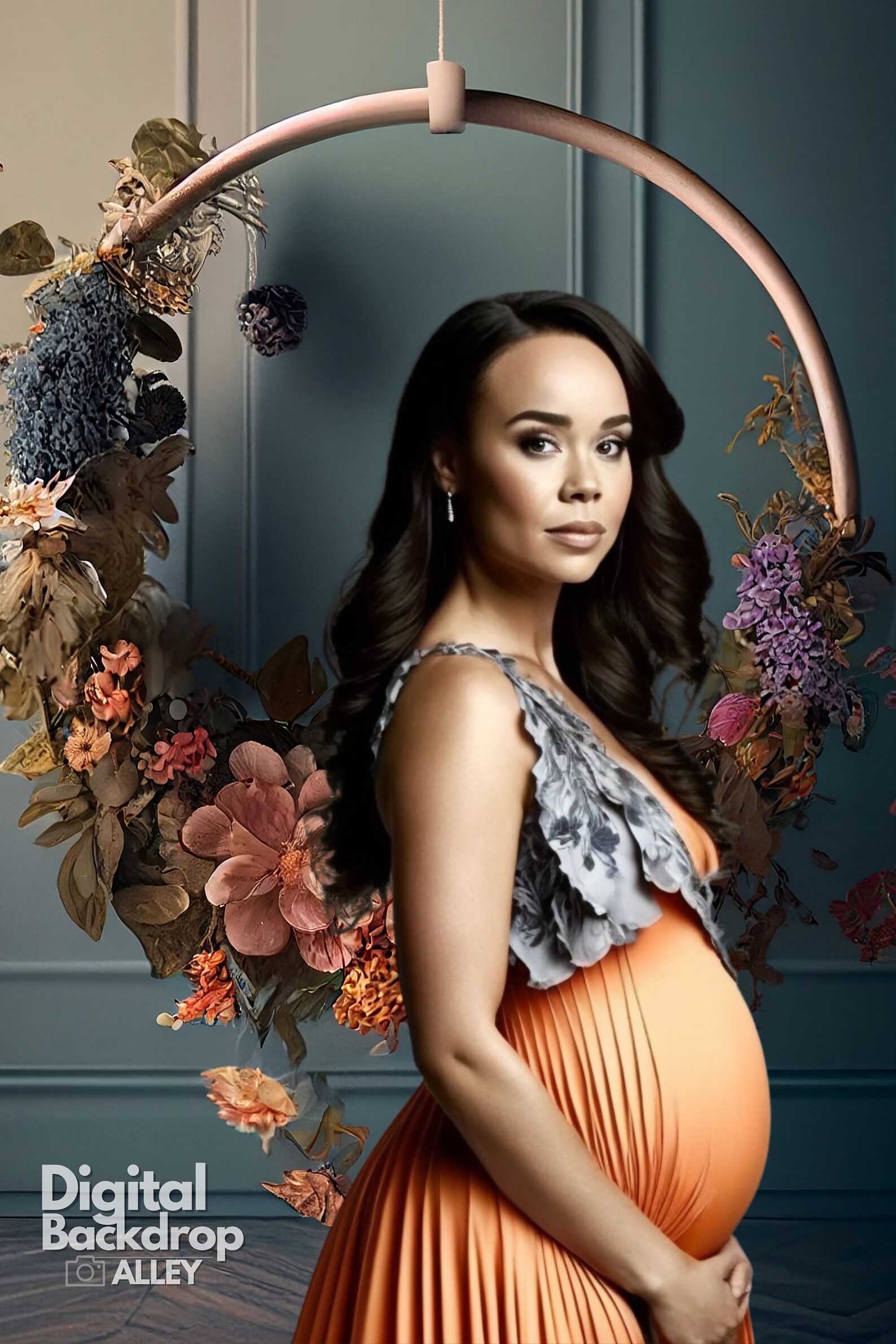 Maternity Digital Backgrounds, Pregnancy Digital Backdrops, Floral Ring ...