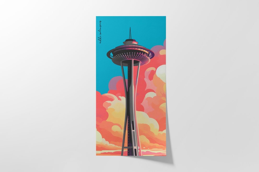 Seattle Space Needle Art Print - Multiple Sizes 5x10in, 10x20in ...
