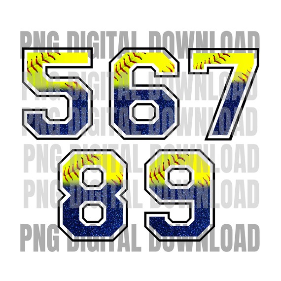 Softball Numbers 5-9 Softball PNG Image Softball Blue Letter | Etsy