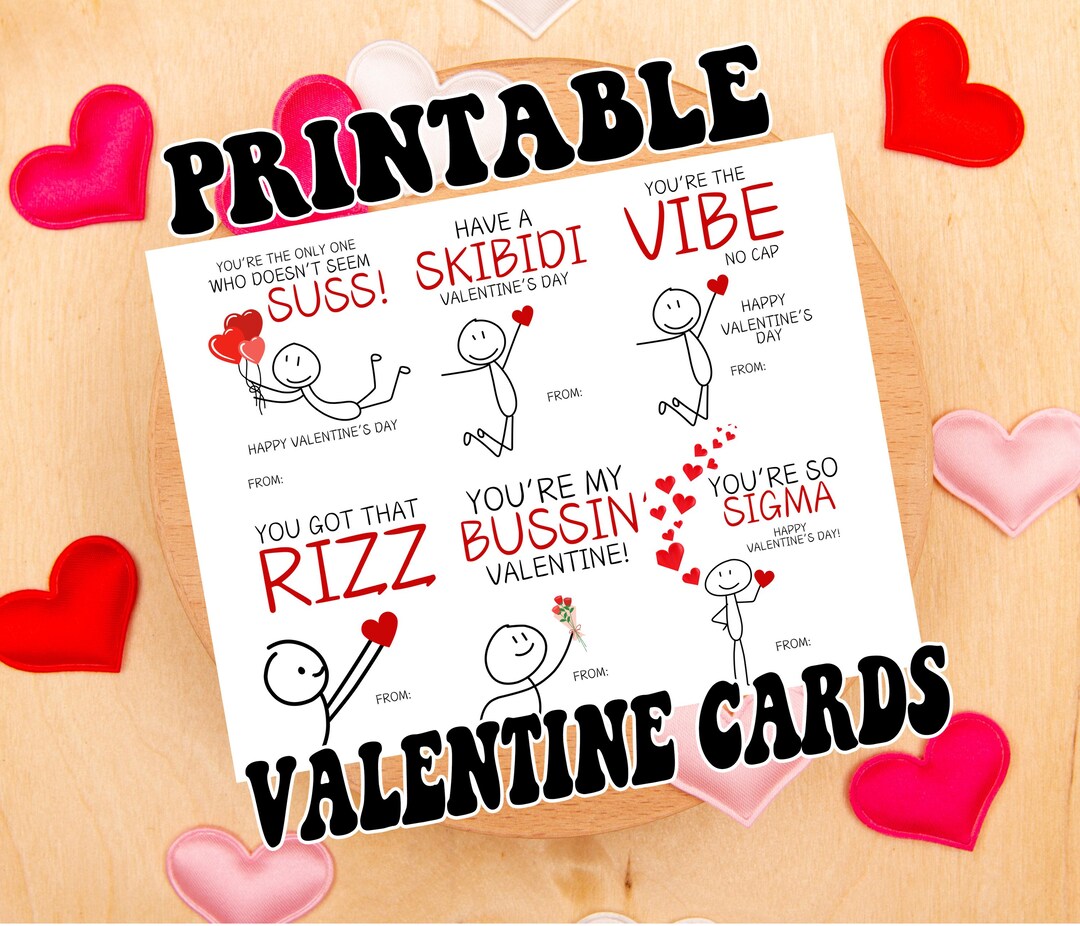 Slang Kids Valentine Cards PNG Bundle | Skibidi Printable Valentine's ...