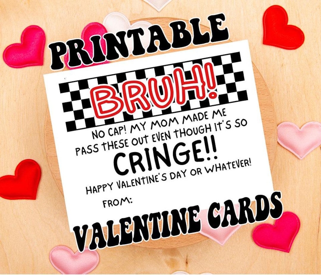 BRUH Slang Kids Valentine Cards PNG Bundle Printable Valentine's Day ...