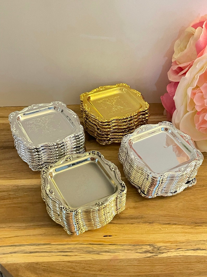 Mini Square Plates / 12 Pieces / Gold or Silver Dessert Tray / - Etsy