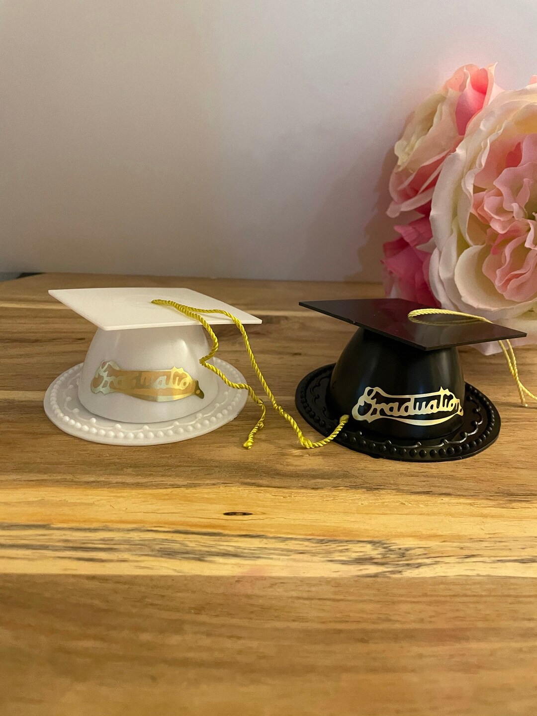 12 Graduation Favor / White Cap Favor Box / Plastic Graduation Hat ...