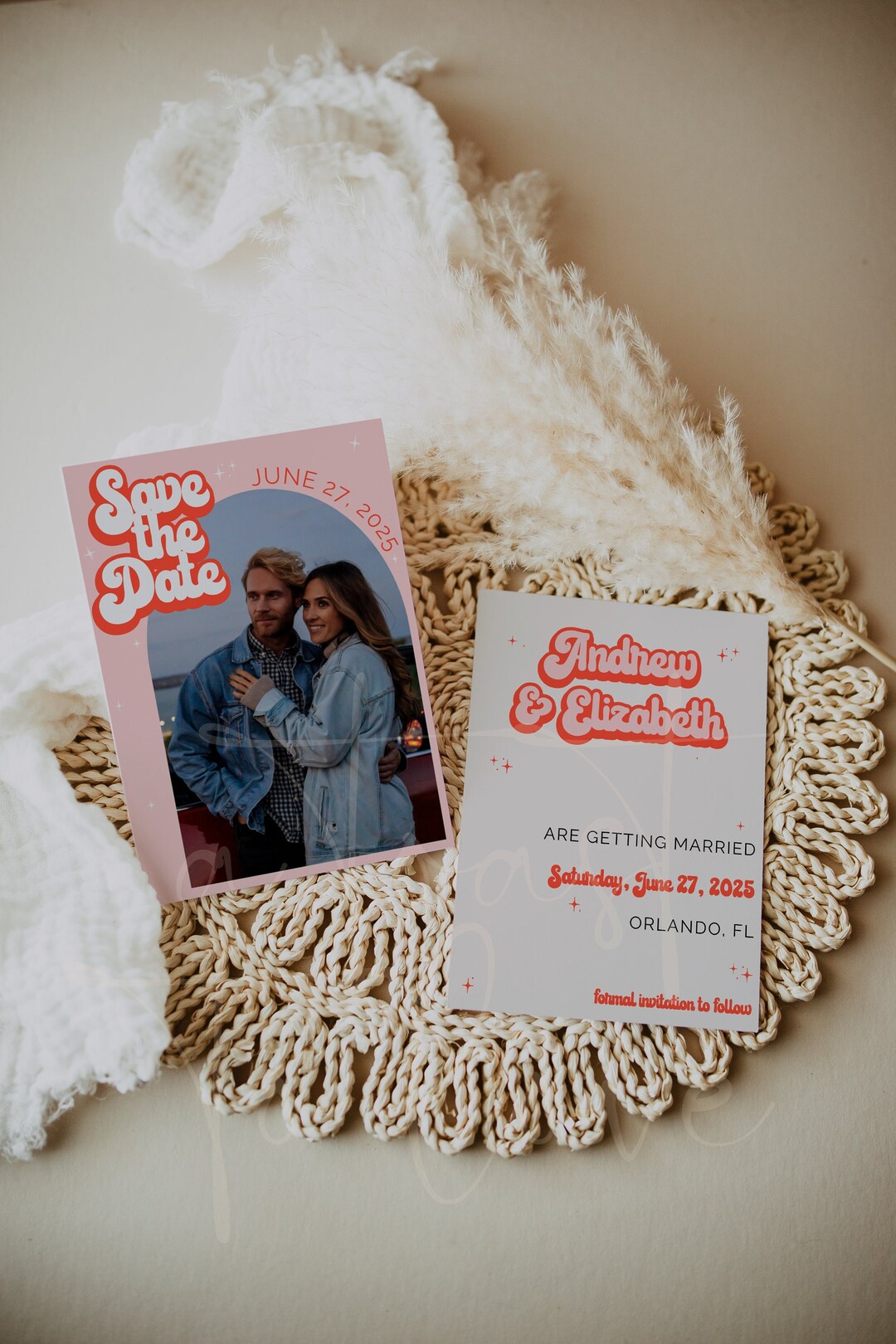 Retro Boho Save the Date Template Retro Save the Date Arch - Etsy