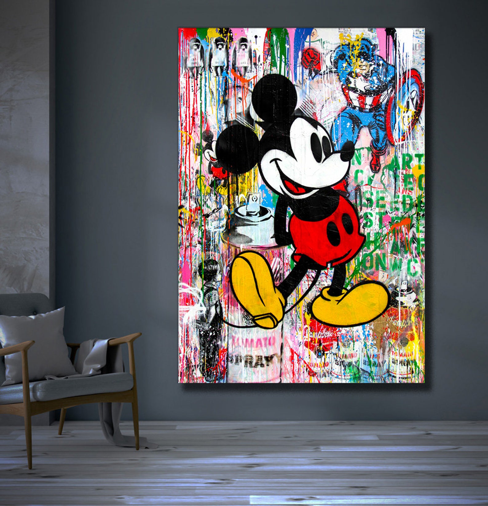 Banksy Mickey Mouse Pop Art Canvas Wall Art, Banksy Mickey Mouse Art ...