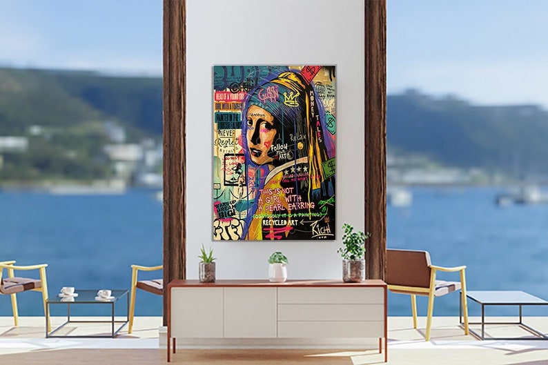 Banksy Girl With a Pearl Earring Graffiti Pop Art Canvas, Banksy Style ...