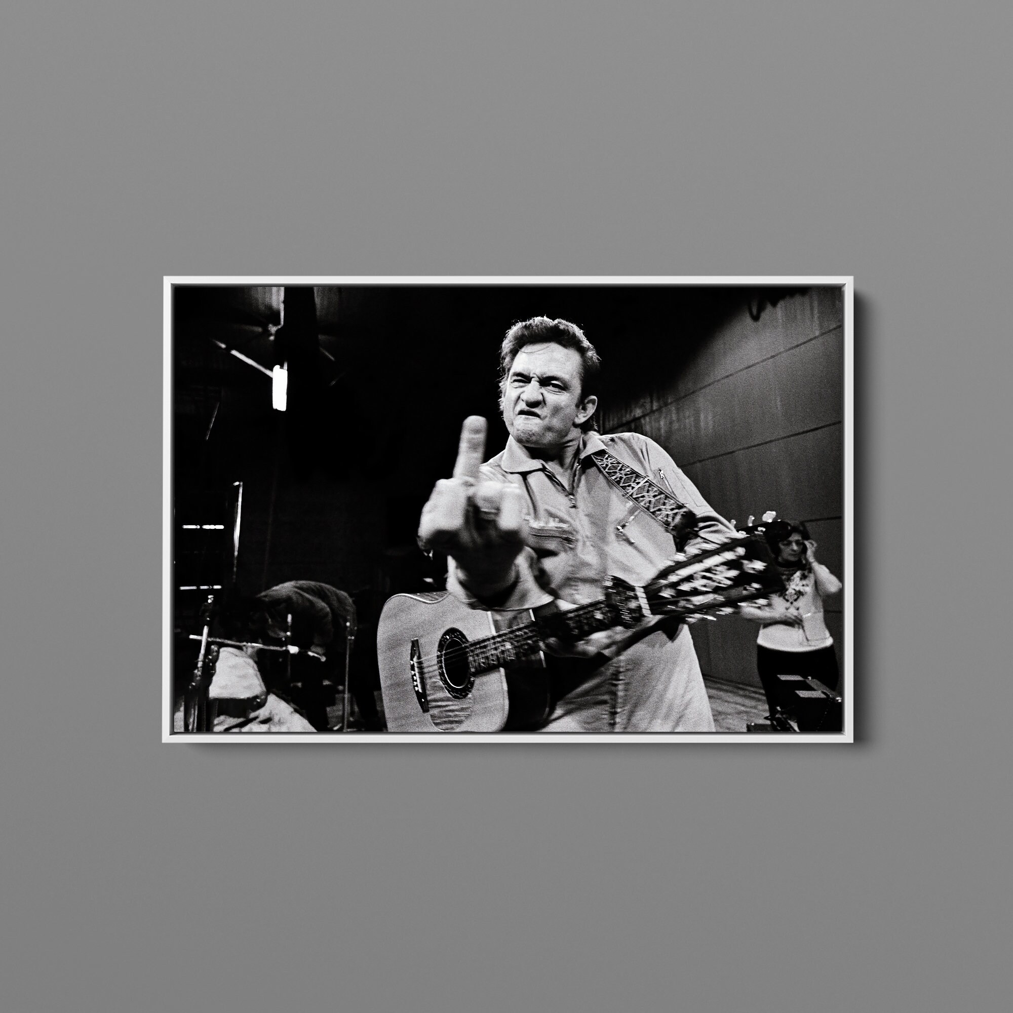 Johnny Cash Middle Finger Poster Framed
