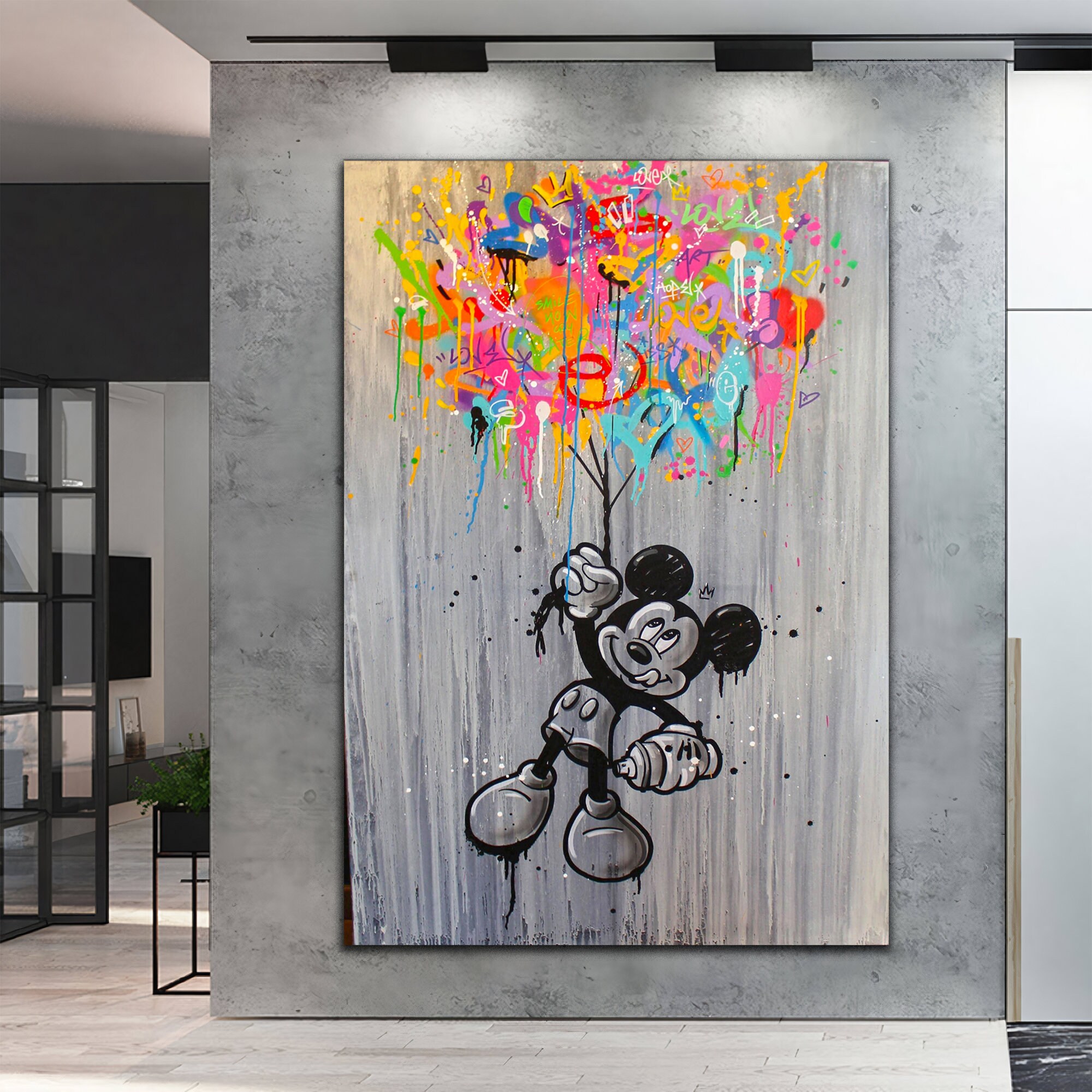 Banksy Baloon Love Mickey Mouse Graffiti Pop Art Canvas, Banksy Style ...