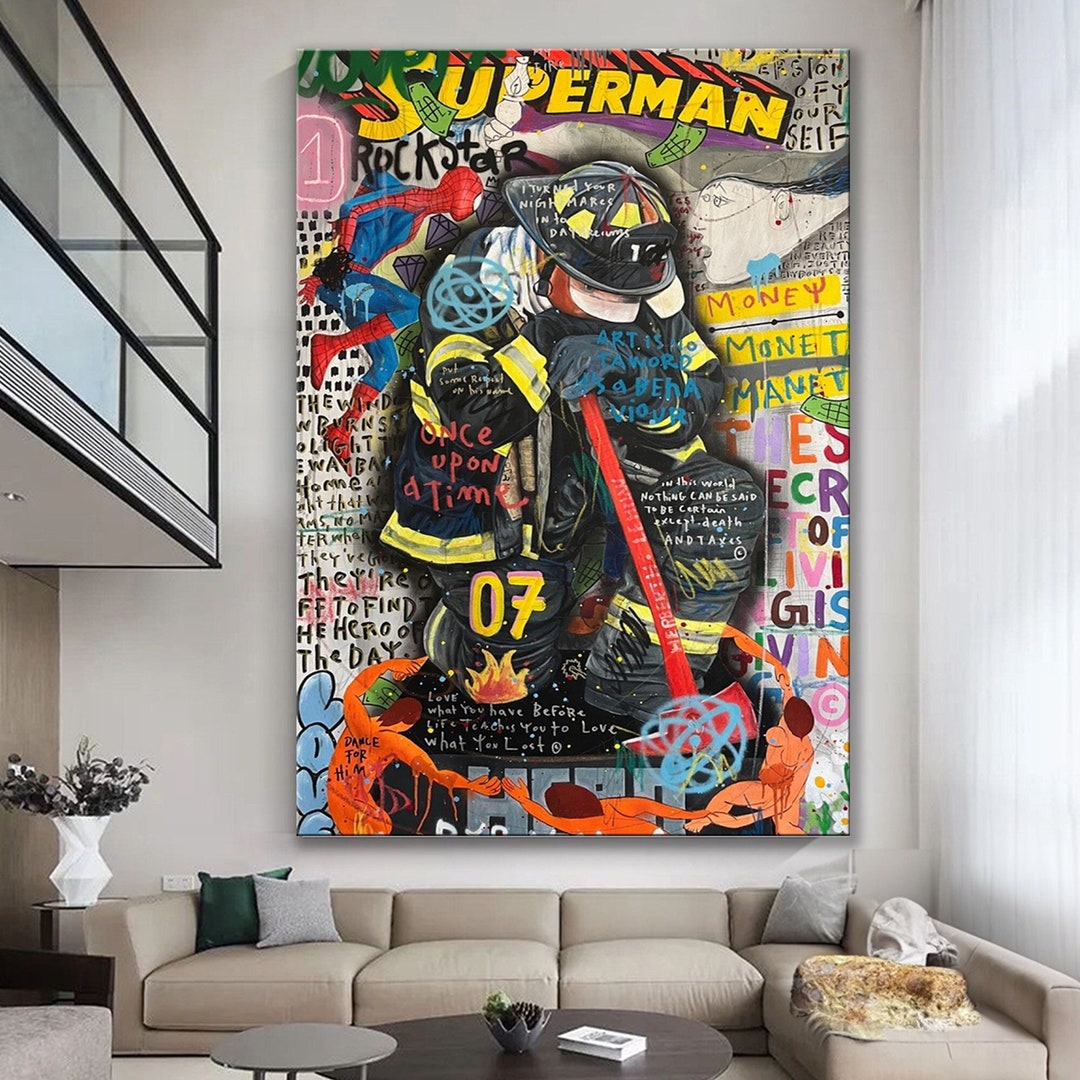 Banksy Style Fireman Pop Art Canvas Banksy Fireman - Etsy