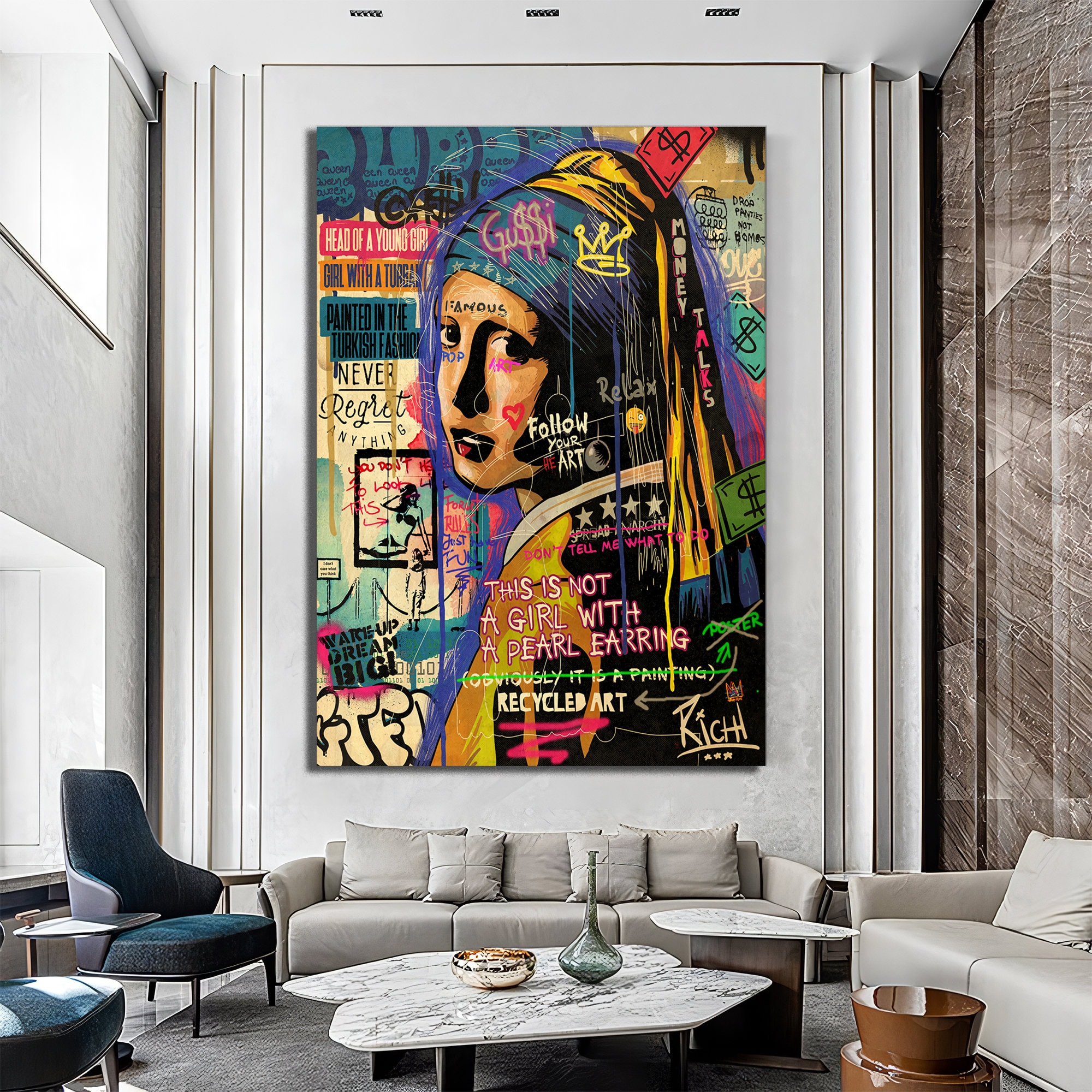 Banksy Girl With a Pearl Earring Graffiti Pop Art Canvas, Banksy Style ...
