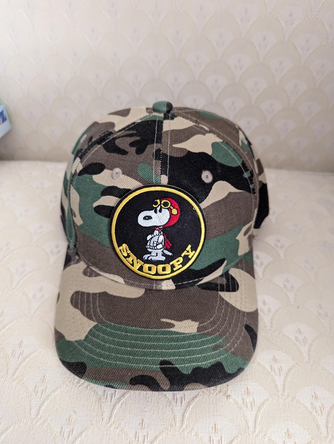 Snoopy Red Baron Green Camo Peanuts Hat. Adjustable Fit Adult. Looks ...