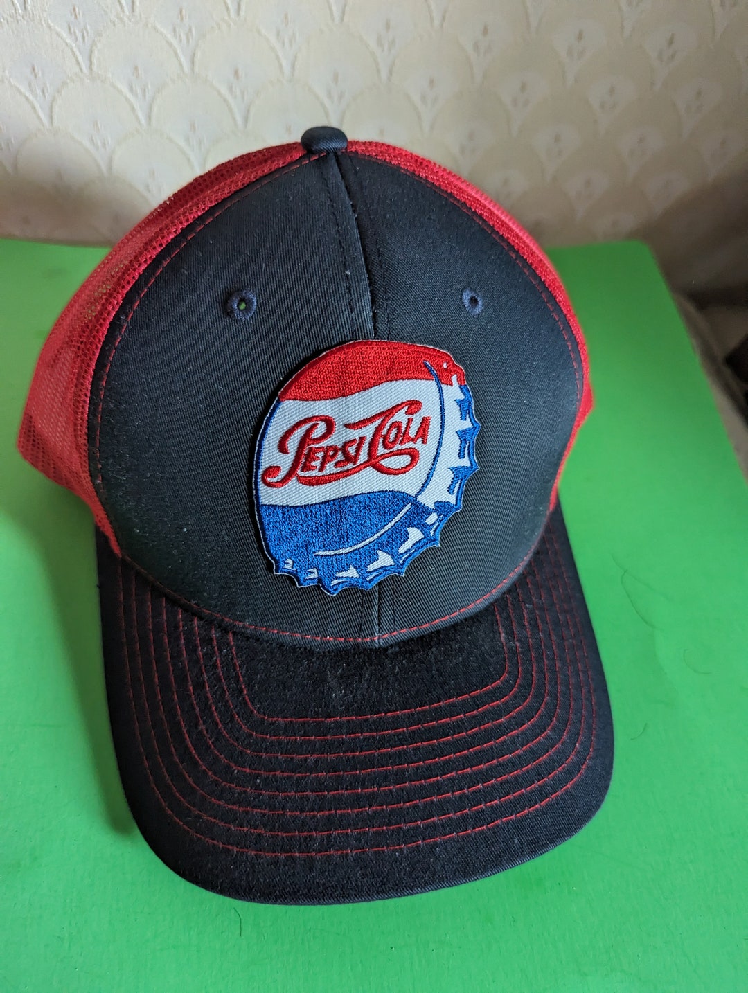 Pepsi Cola Bottle Cap Logo . Black /red Adjustable Cap. This Cap Really ...